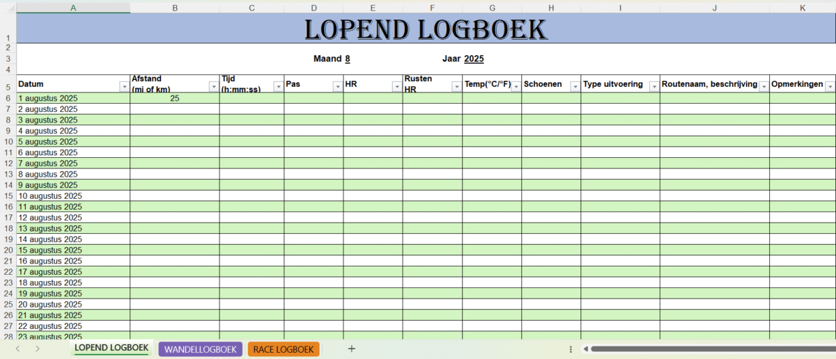 Excel Logboek Sjabloon – Houd al je activiteiten overzichtelijk bij ...
